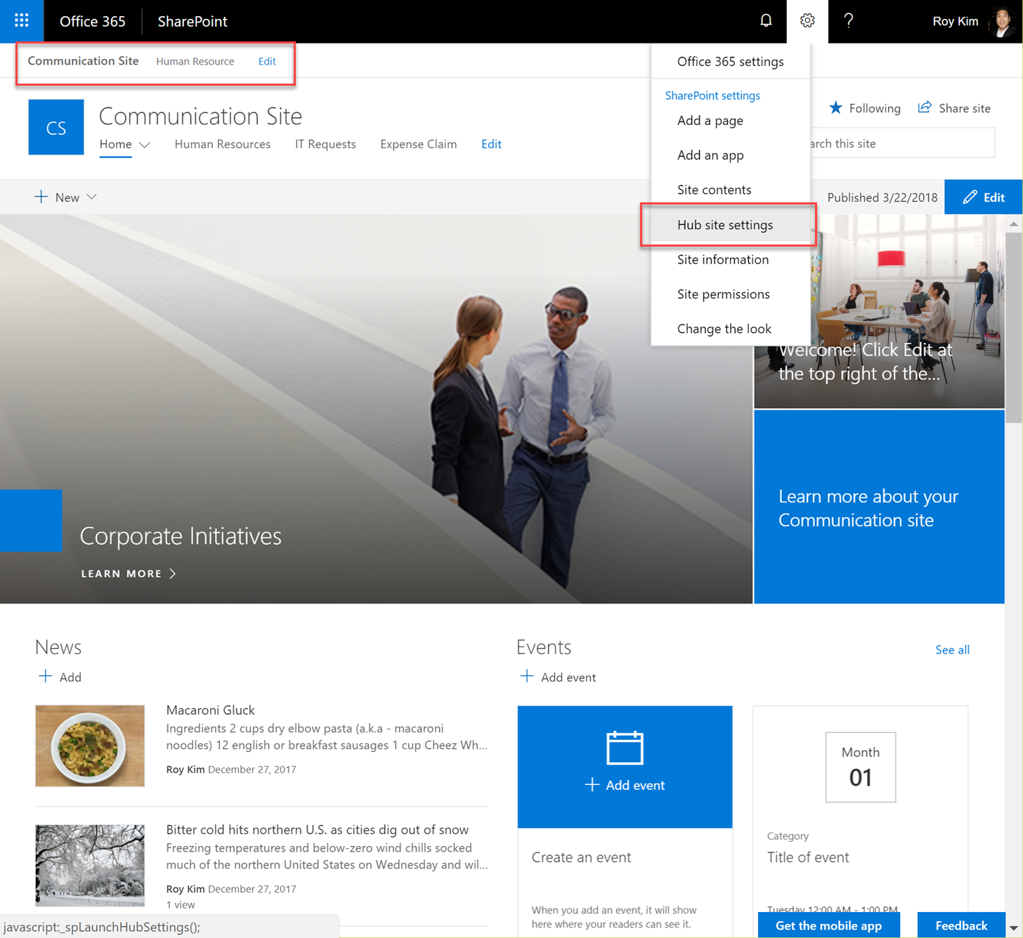 Setting Up SharePoint Online Hub Sites – Roy Kim on Azure and AI